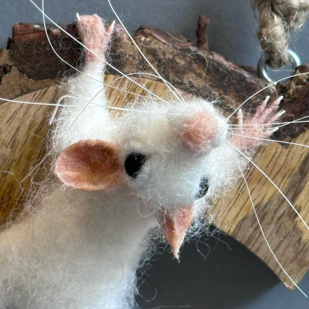 Needle Felted ‘Magneto the Magnificent’ Mouse on a Hanging Wooden Hear
